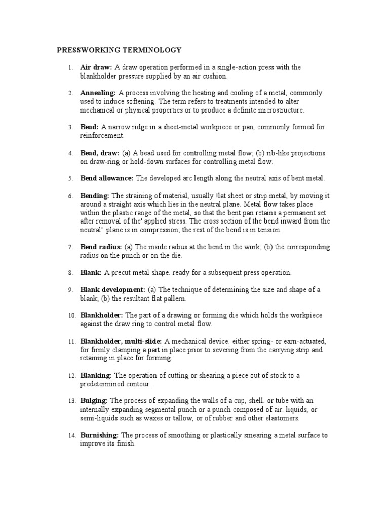 Understanding Pressworking Terminology: A Comprehensive Glossary of ...