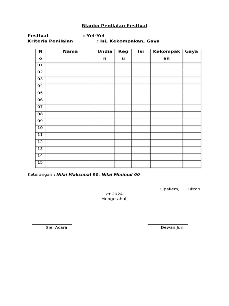 Blanko Penilaian Festival | PDF