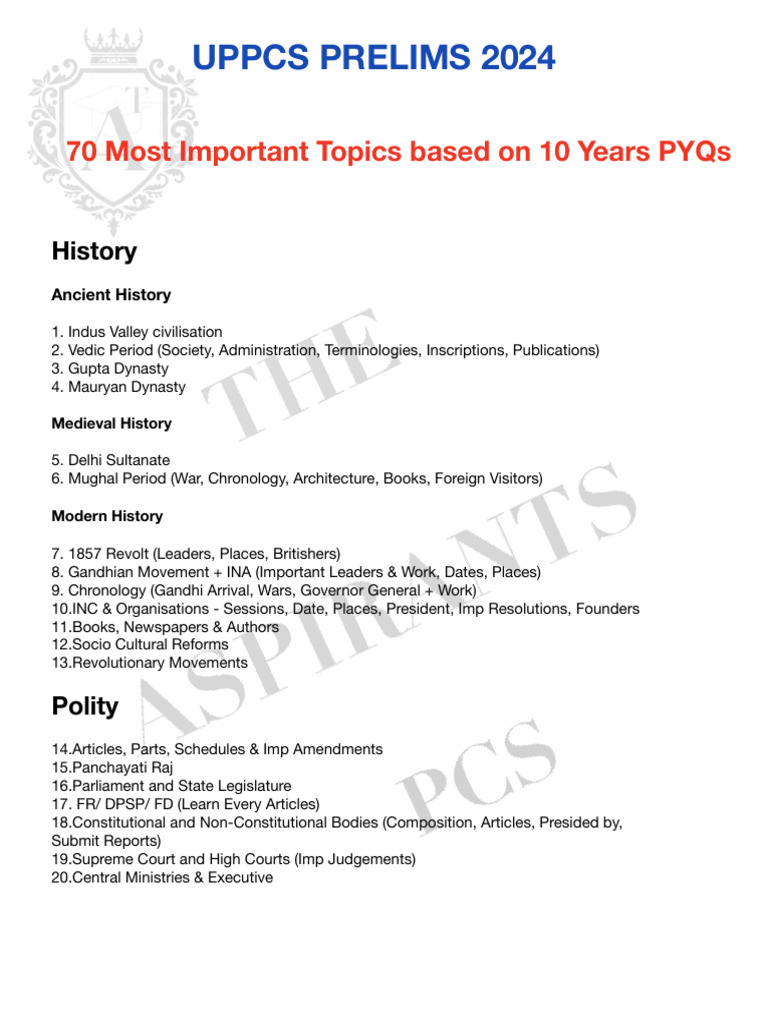 70 Most Probable Topics UPPSC 2024 (1) | PDF | Nature | Earth Sciences