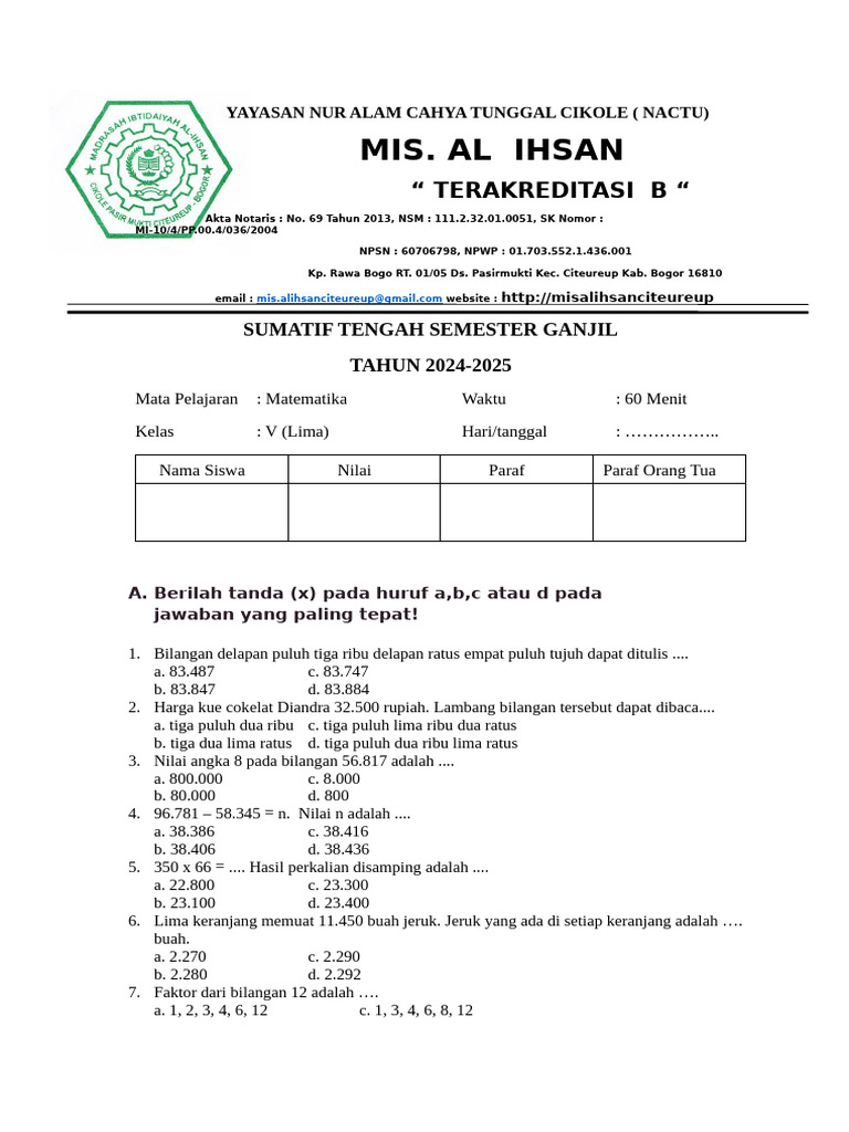 STS Kelas 5 MTK | PDF