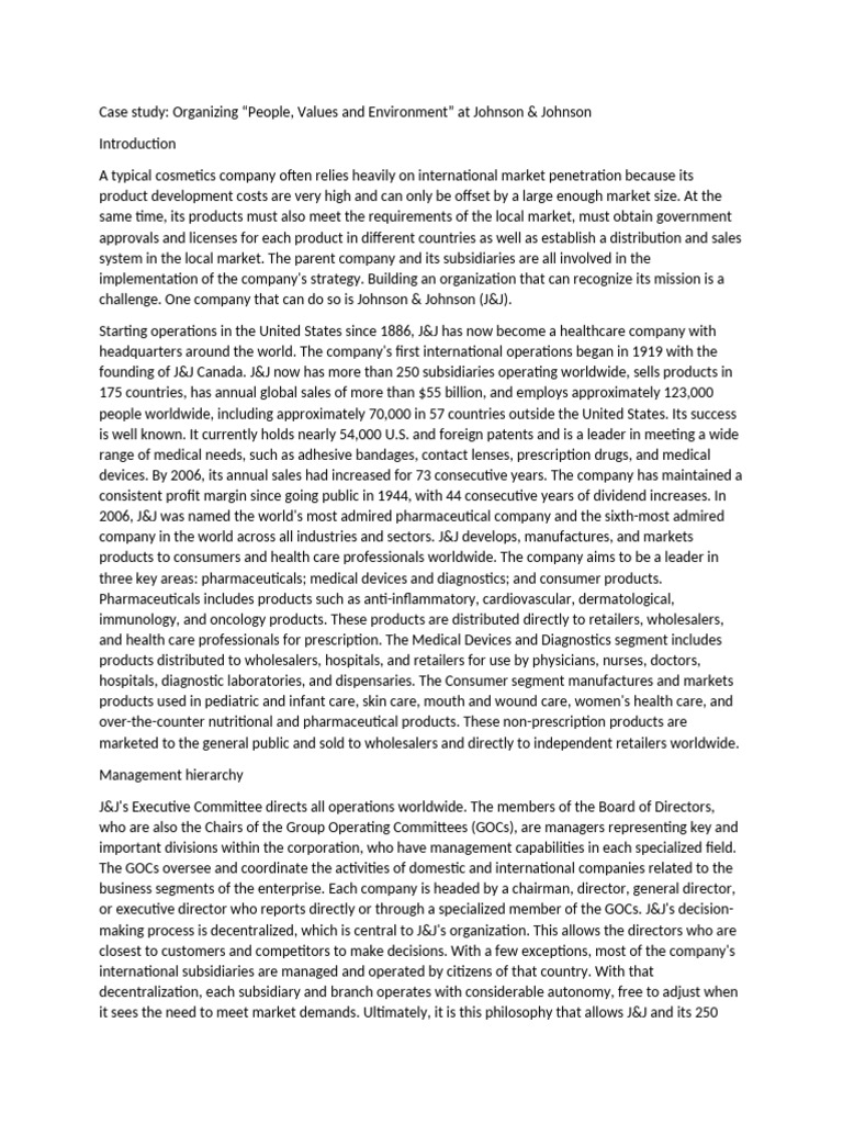 Case study J&J E | PDF | Johnson & Johnson | Entrepreneurship