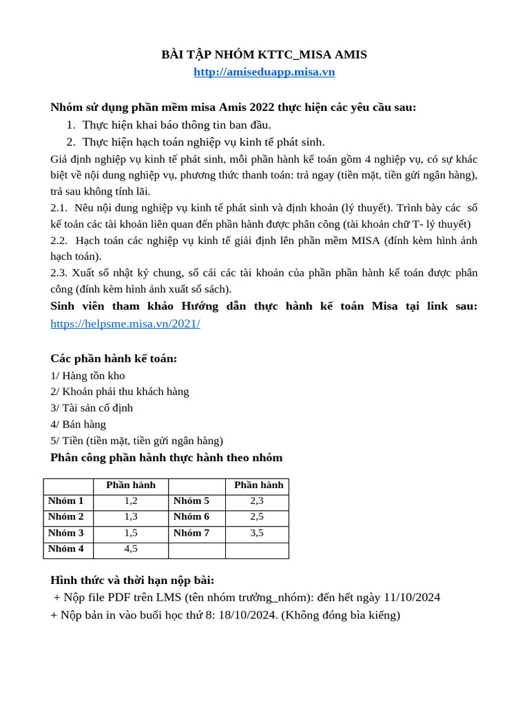 BÃ I Táº P NHÃ M KTTC - MISA AMIS 2 | PDF