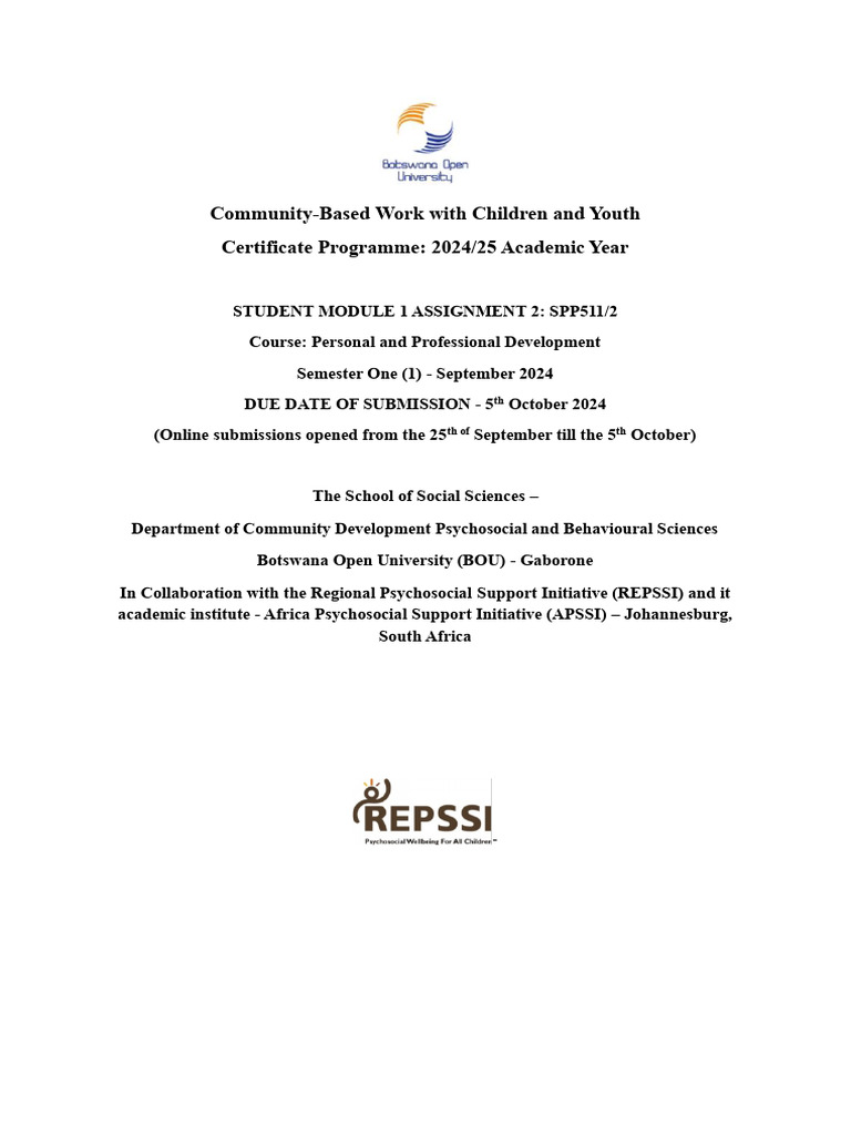 CCBWCY Module 1 Assignment 2 Sept 2024 | PDF | Compassion | Stress (Biology)