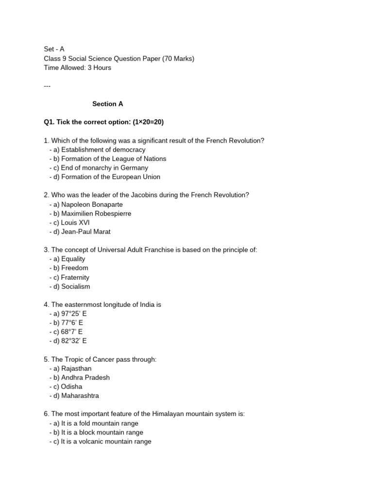 Class 9 Social Science Exam Paper | PDF | River | Political Science