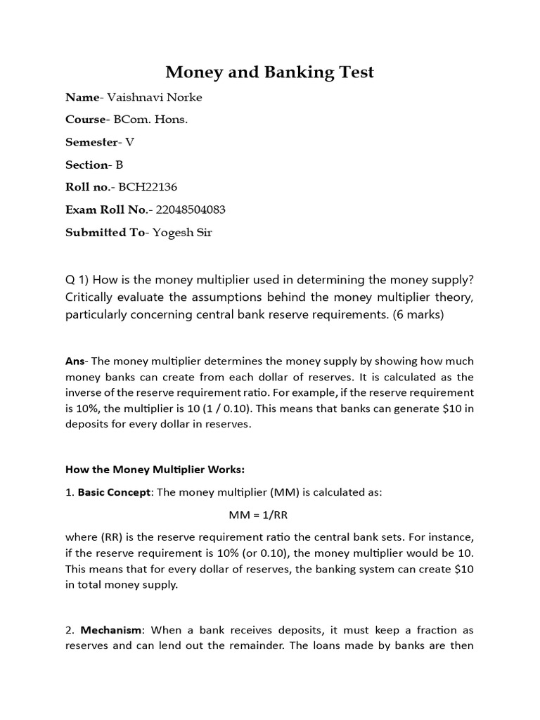 Money and Banking Test | PDF | Inflation | Money