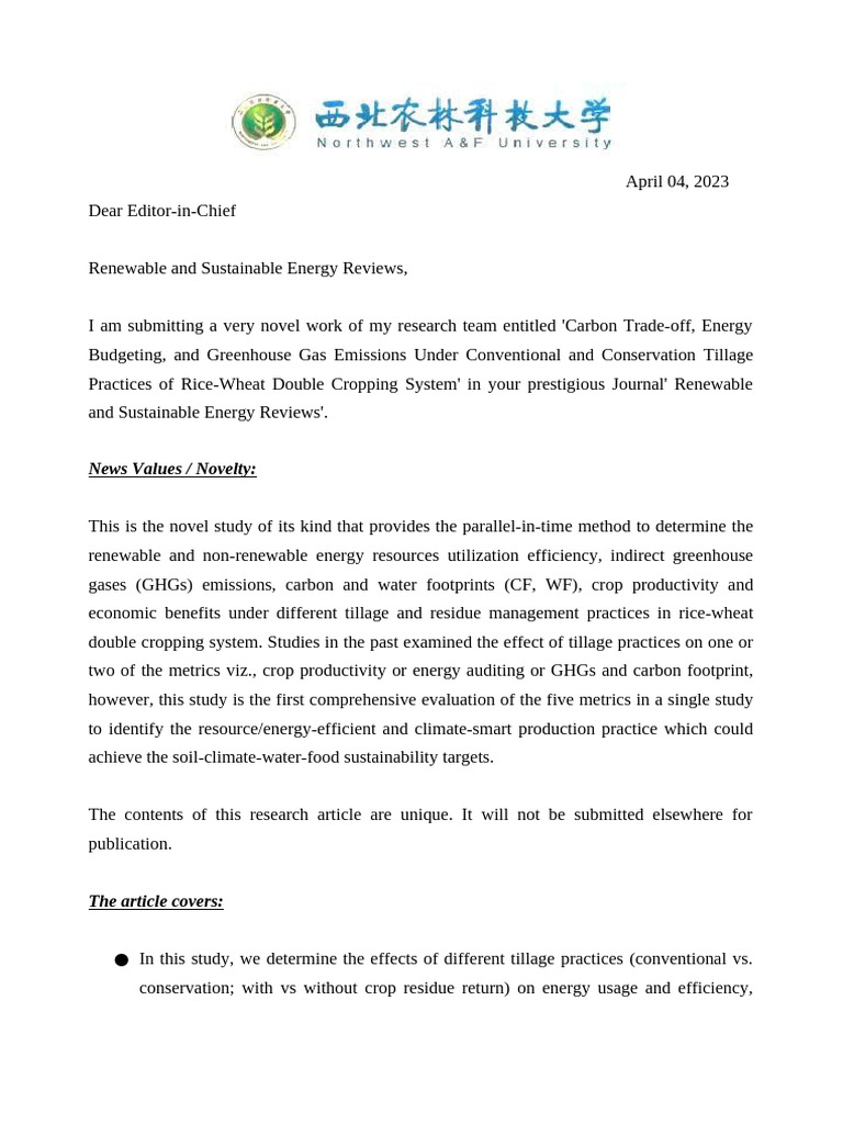 Cover Letter for RSER | PDF | Efficient Energy Use | Sustainability