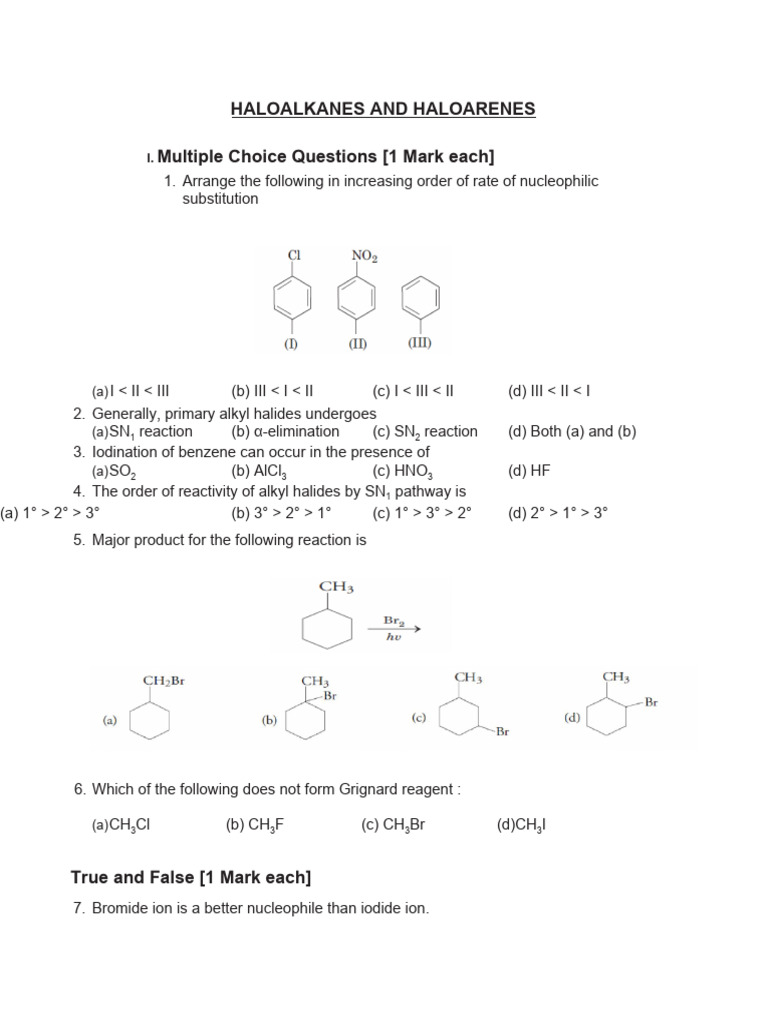 MCQ Haloalkanes and Haloarenes | PDF