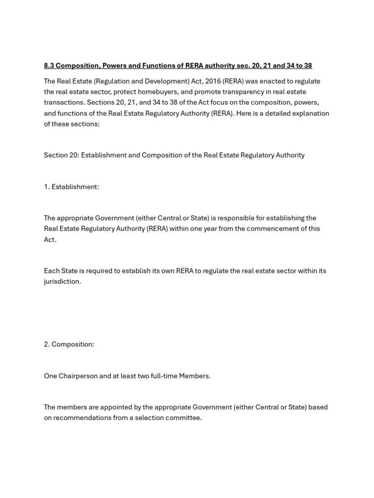 8.3 Composition Powers and Functions of RERA Authority J 8.4 and 8.5 | PDF | Tribunal | Common Law