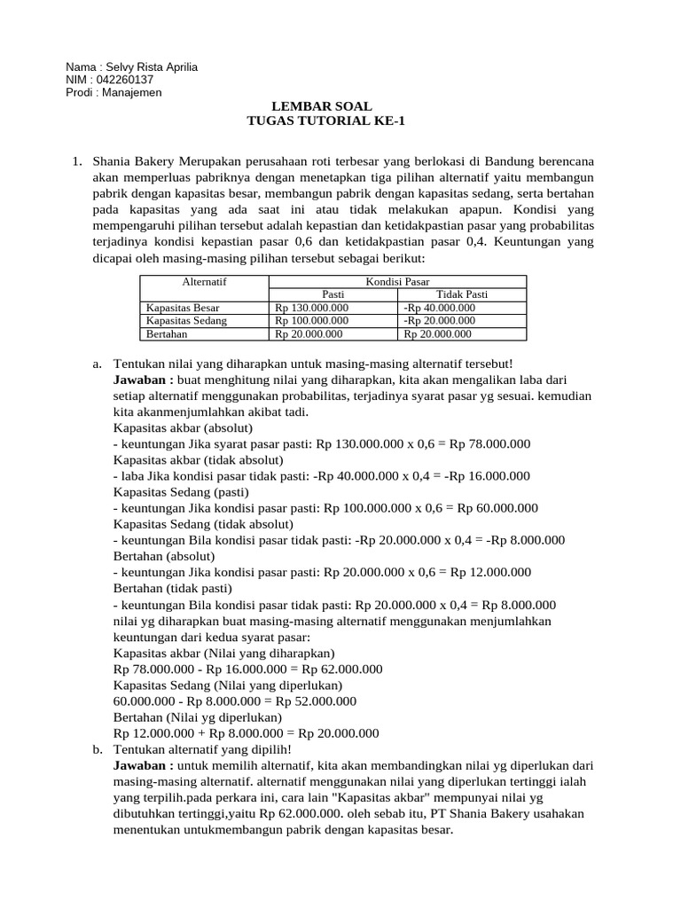 Jawaban Tugas 1 - EKMA4215 | PDF