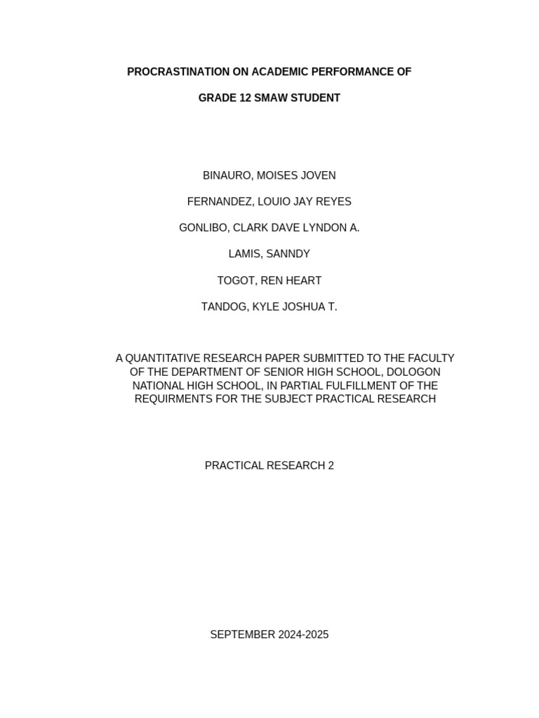 Final Procrastination On Academic Performance Chapter 1 1 Pdf