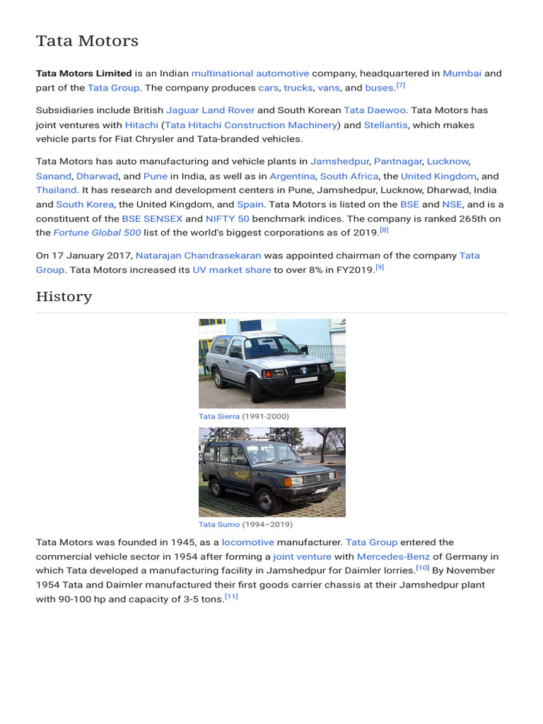 Tata Motors - Wikipedia | PDF | Car | Vehicles