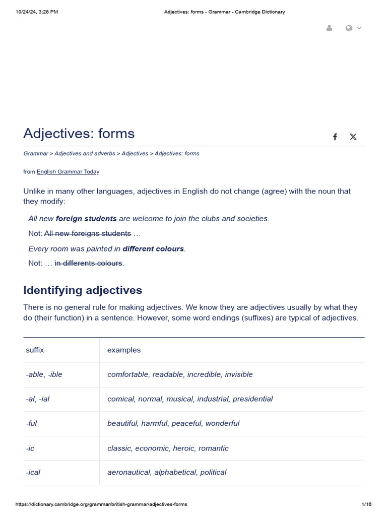 Adjectives - Forms | PDF | Adjective | Adverb
