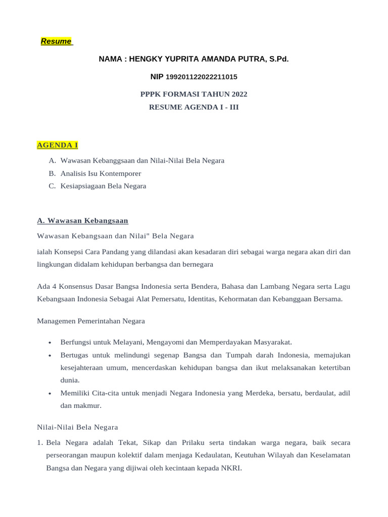 Resume PPPK 2022: Wawasan dan Nilai Bela Negara | PDF | Ilmu Sosial