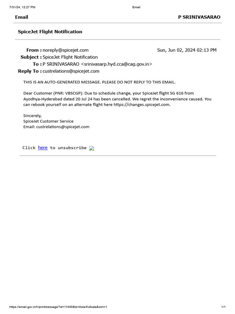 Flight Cancellation Notice | PDF