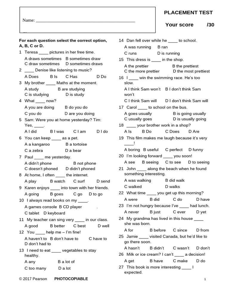 placement test | PDF