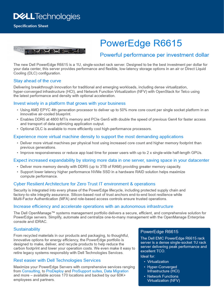 poweredge-r6615-spec-sheet | PDF | Solid State Drive | Computer Science