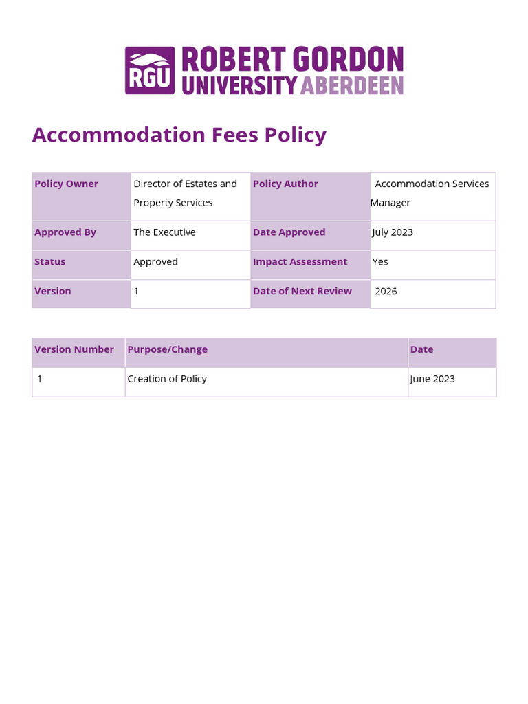Accommodation Fees Policy | PDF | Cost Of Living | Payments