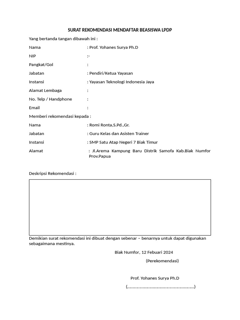 Surat Rekomendasi Romi Ronta | PDF | Karier & Perkembangan | Seni ...
