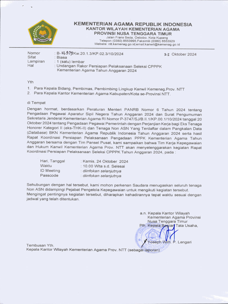 Undangan Rakor Persiapan CPPPK 2024 | PDF