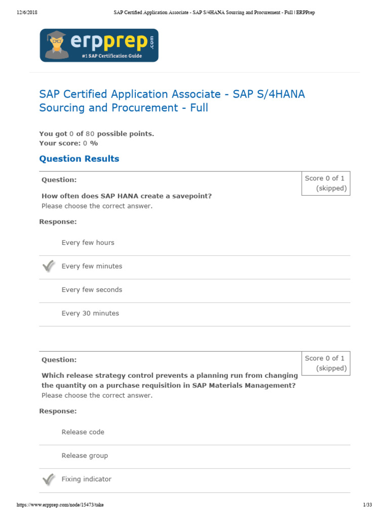 SAP Certified Application Associate SAP S/4HANA Sourcing and Procurement Full | PDF ...