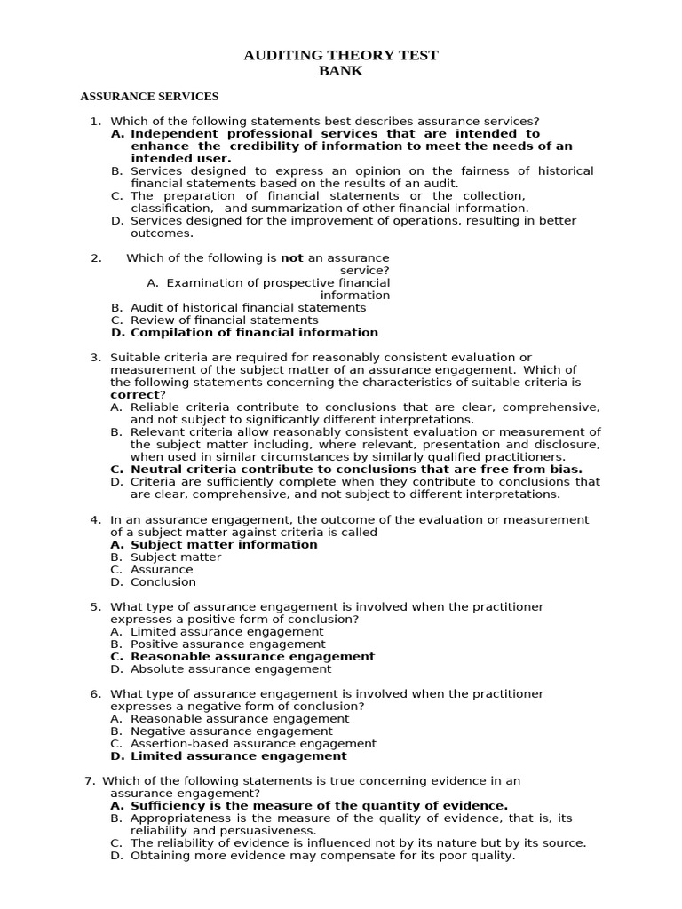 auditing-theory-test-bank | PDF | Audit | Debits And Credits