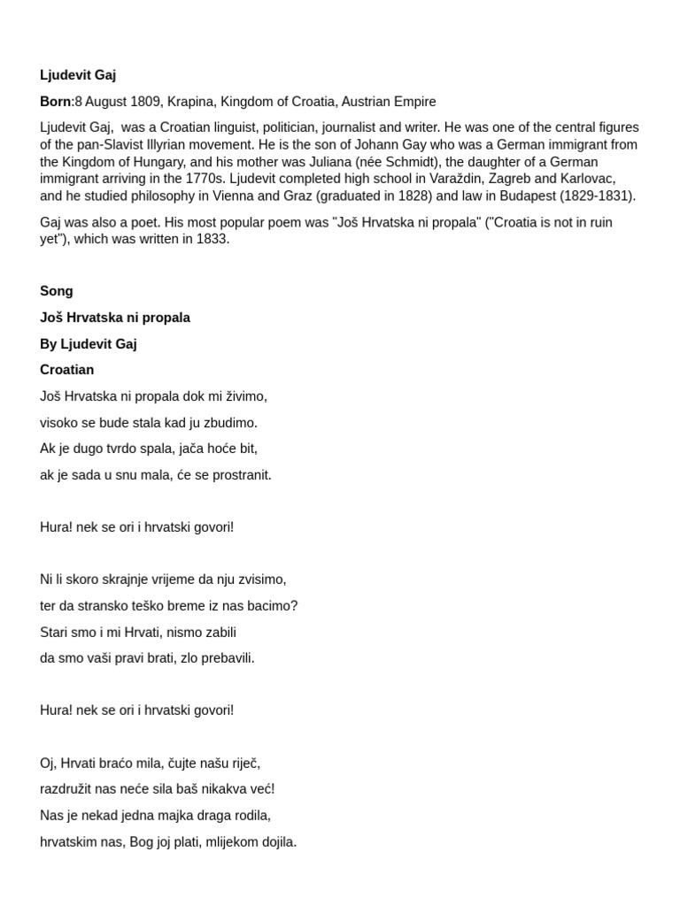 song and poem | PDF | Croatia