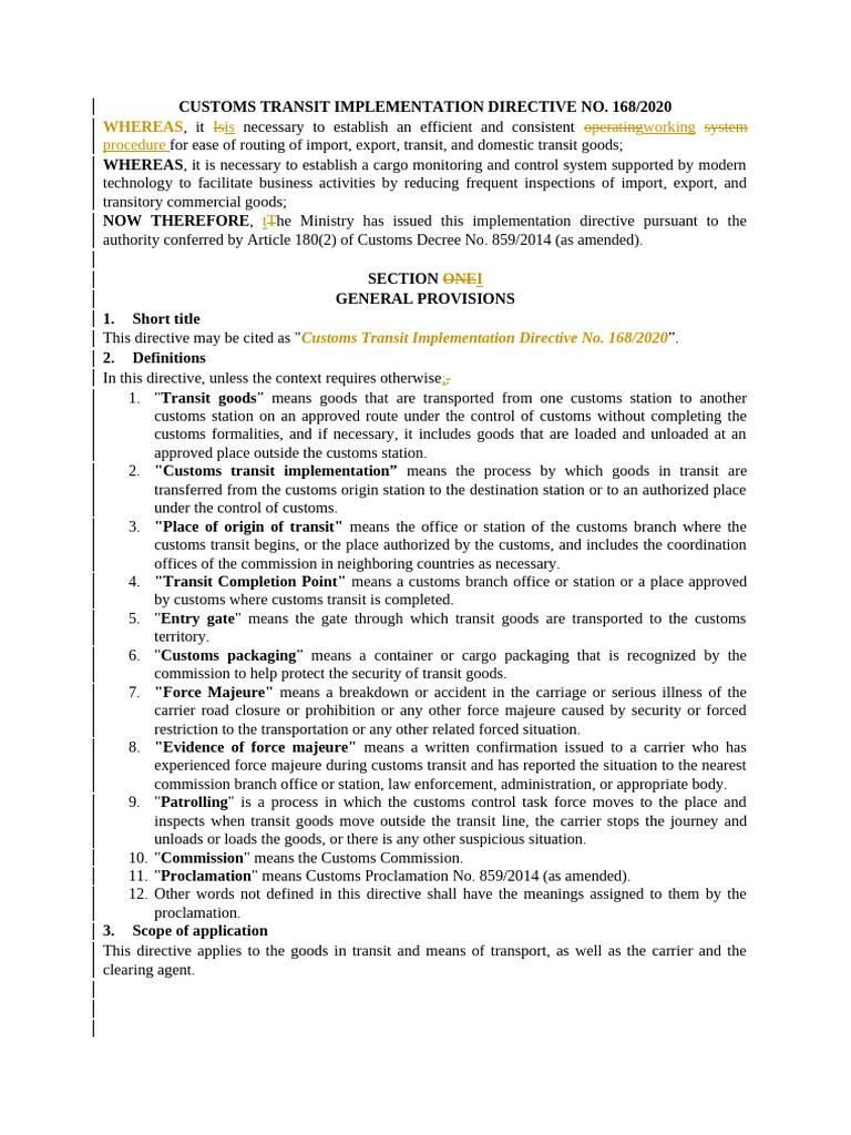 36 Directive No 168 2020 Customs Transit Implementation Directive | PDF ...