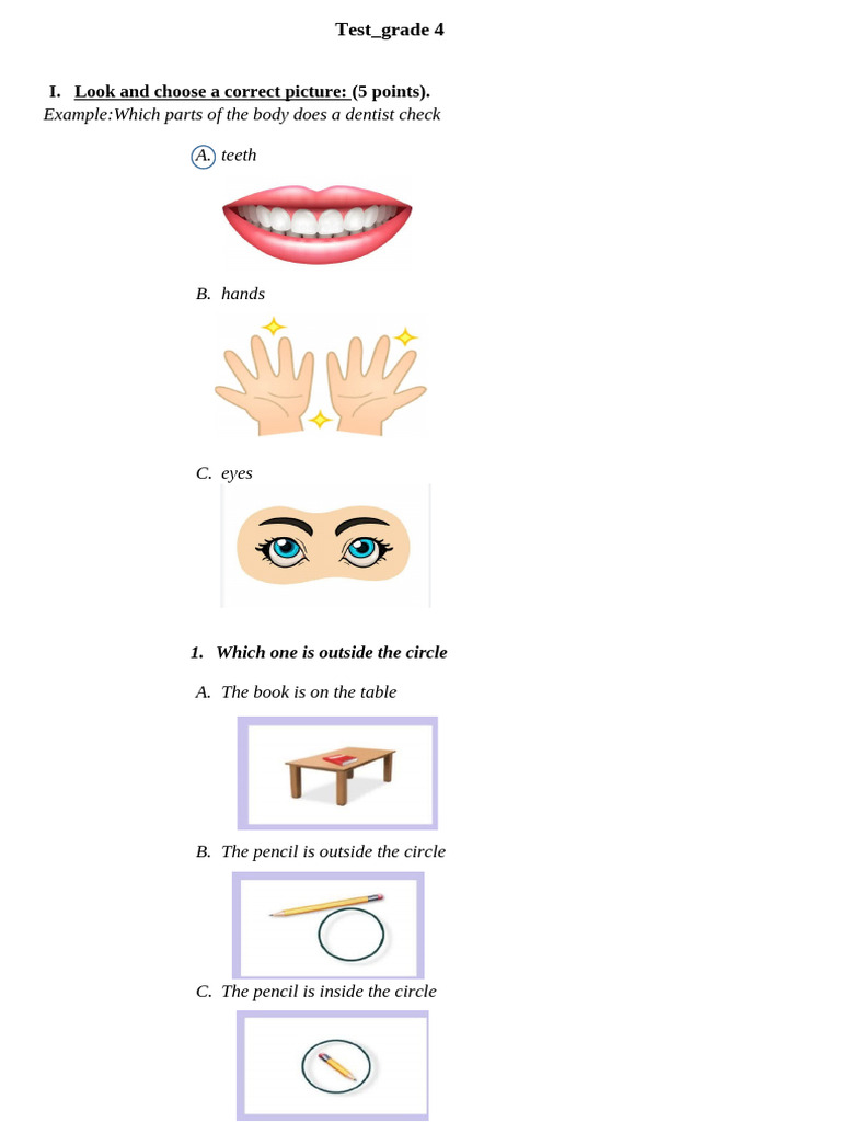 Grade 4 Test: Picture and Listening Skills | PDF