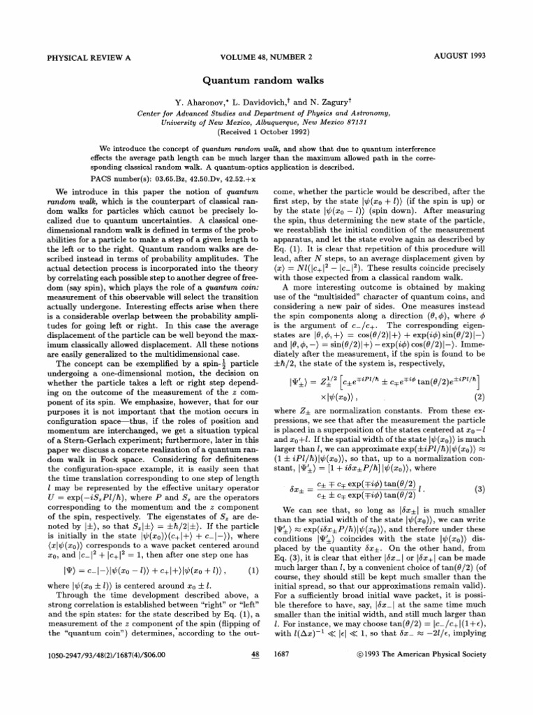 Quantum Random Walks Explained | PDF | Spin (Physics) | Photon