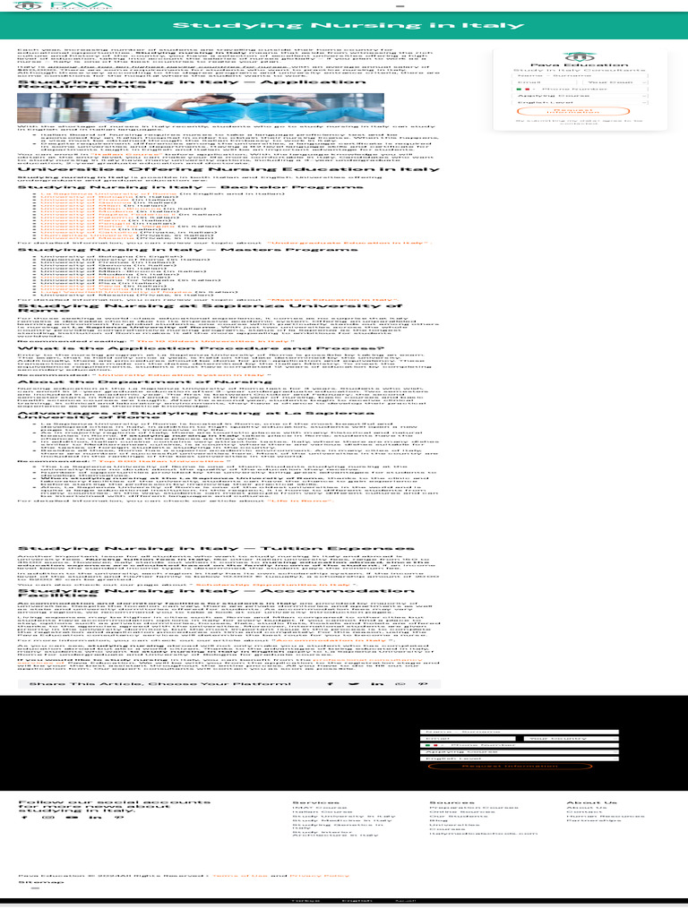 Studying Nursing in Italy - Pava Education | PDF | Nursing | Dormitory