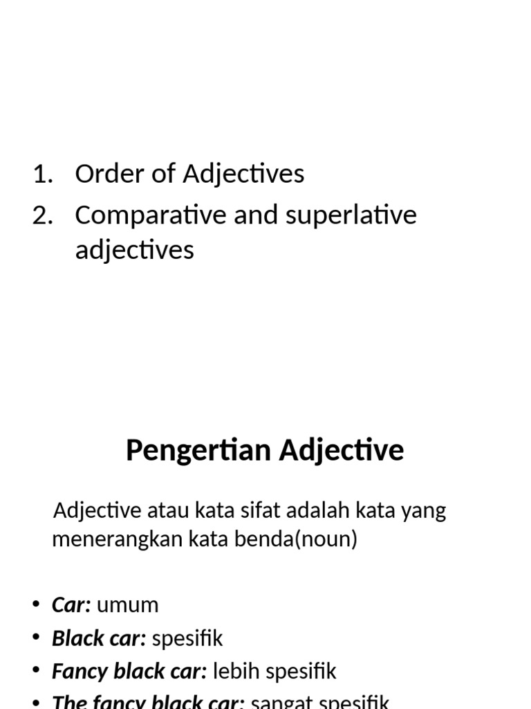 Order of Adjectives, And Comparative and Superlative Adjectives | PDF ...