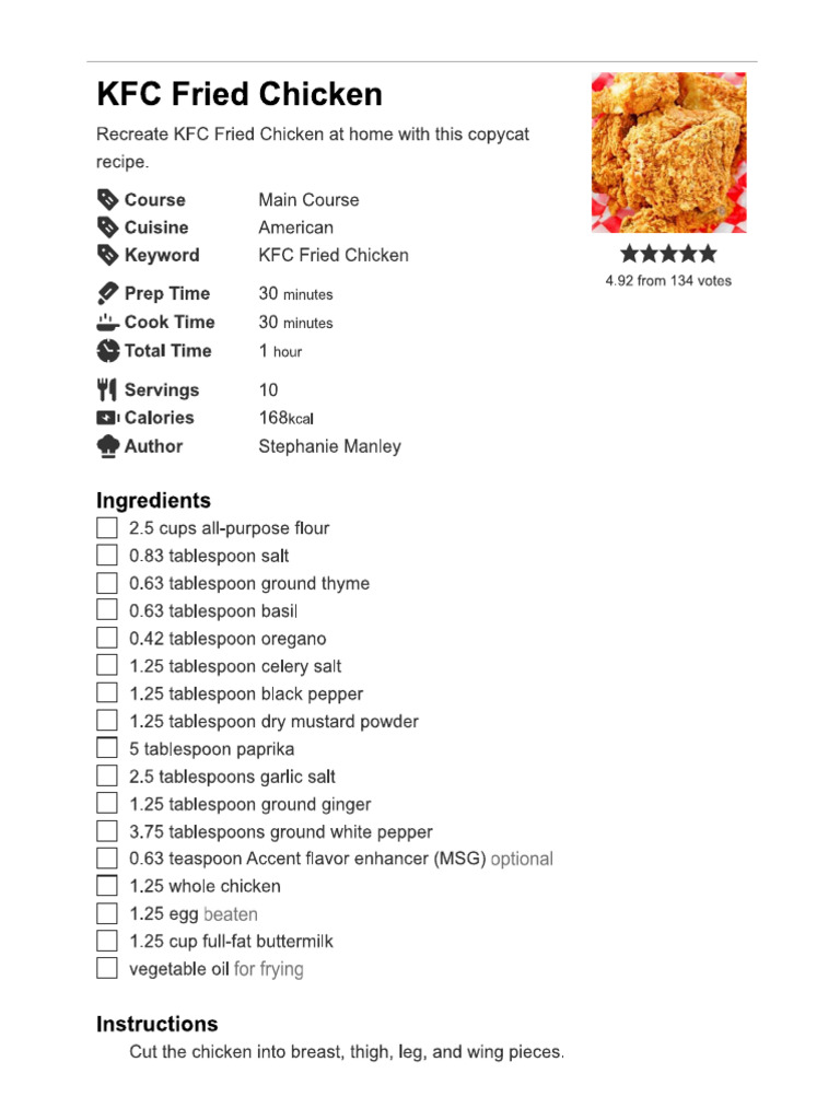 KFC Recipe | PDF