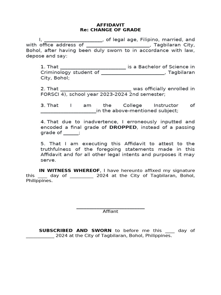 Affidavit for Grade Change Request | PDF | Career & Growth