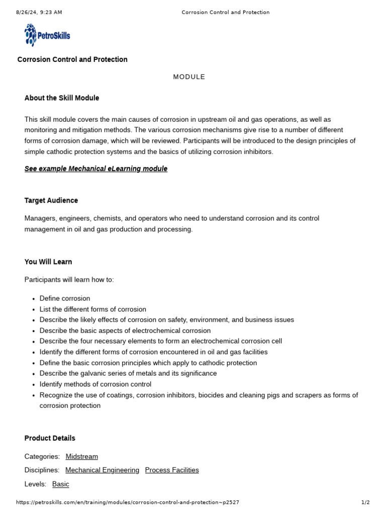 Corrosion Control in Oil & Gas Operations | PDF