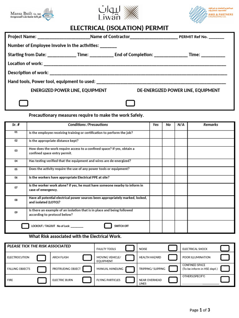 Electrical (Isolation) Permit | PDF | Personal Protective Equipment ...