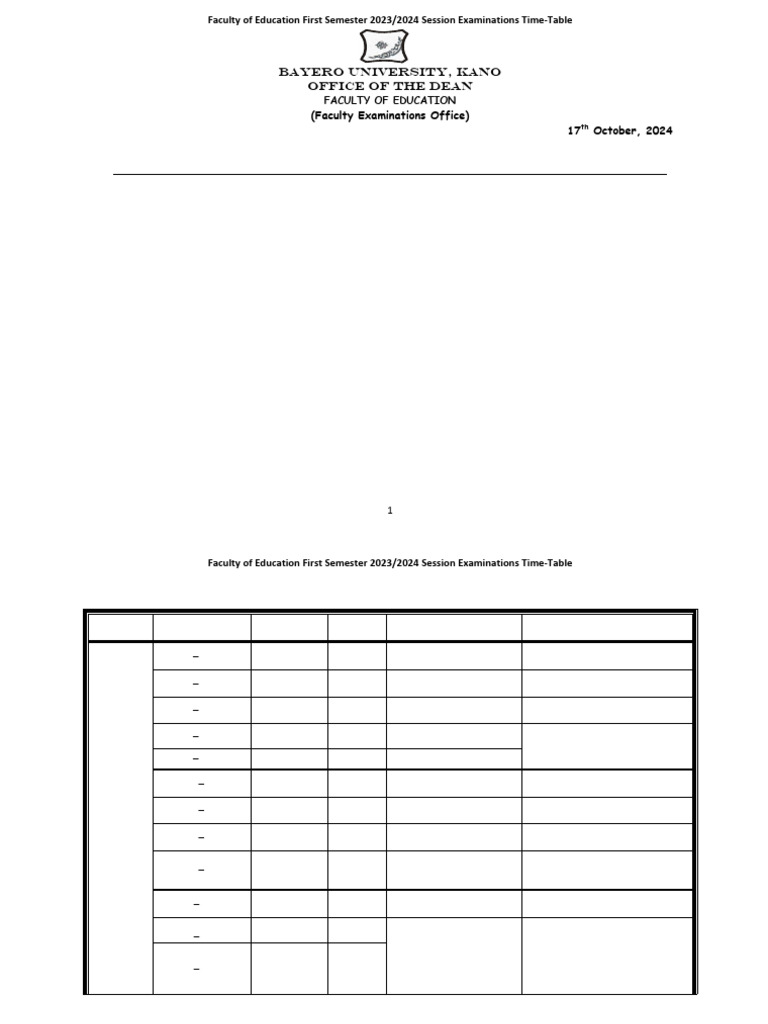 FINAL TIMETABLE FOR THE_2023_2024_1ST SEMESTER EXAMINATION | PDF