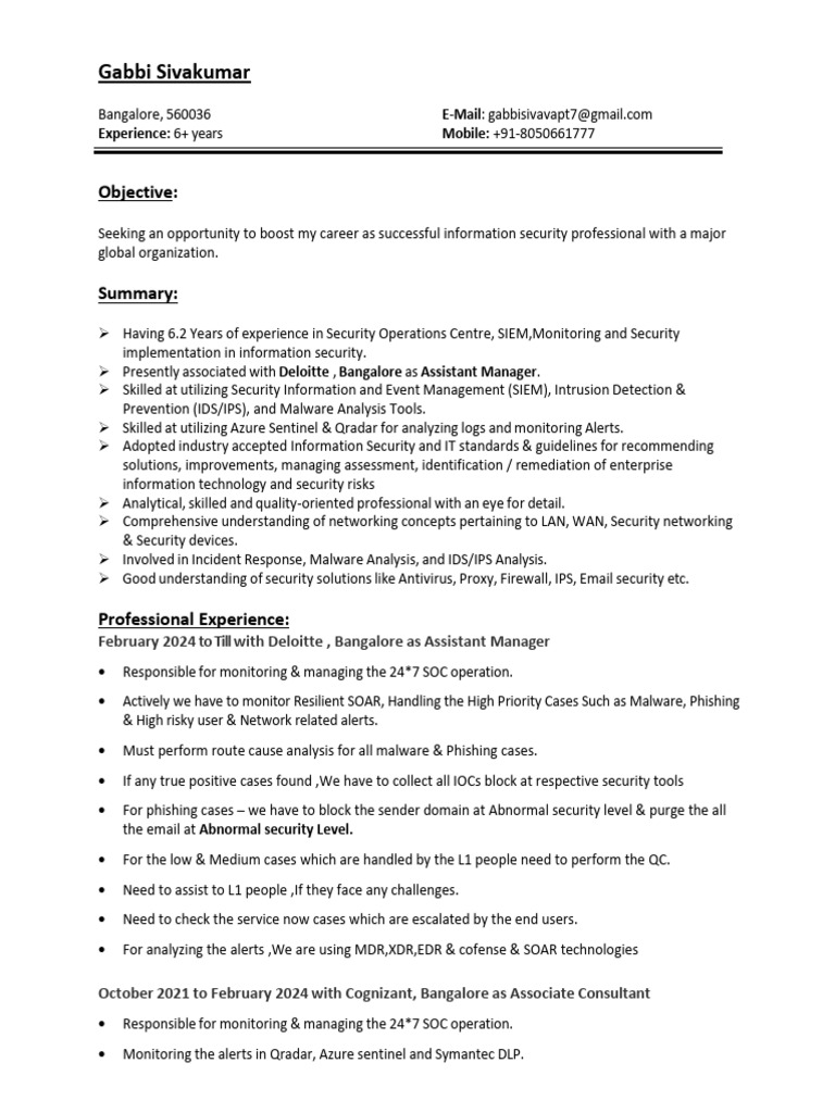 Model Resume SOC | PDF | Security | Computer Security