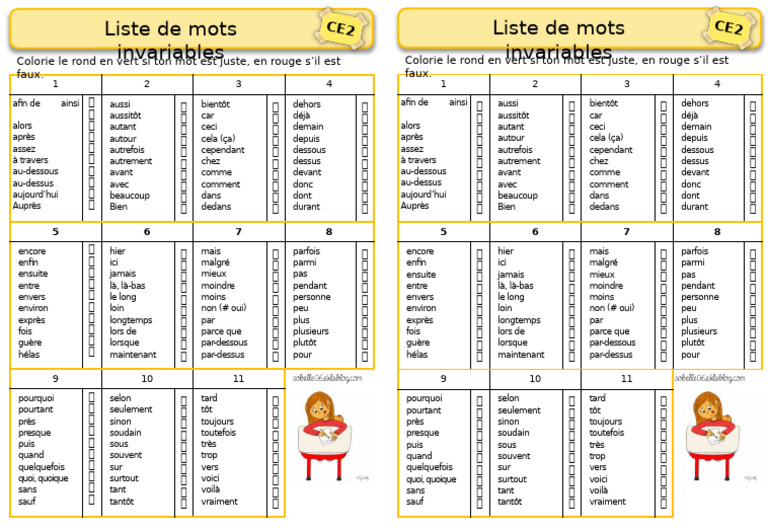 Mots Invariables CE2 S | PDF