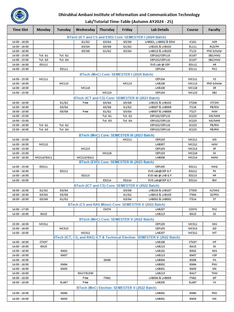 Lab_Tutorial_time_table_Aut_AY2024_25_v02 | PDF