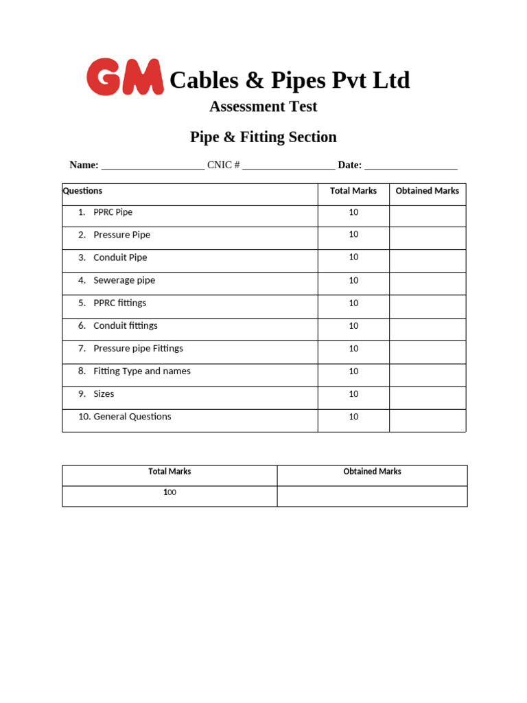 Pipe Assessment Test | PDF