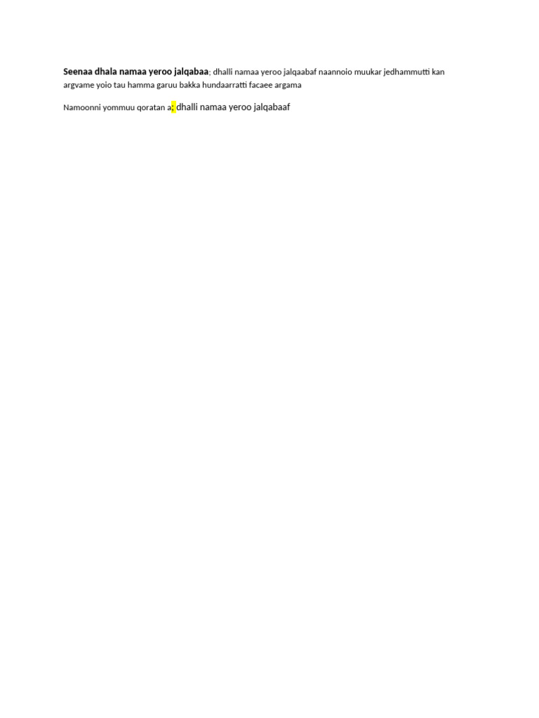 Seenaa Dhala Namaa Yeroo Jalqabaa | PDF