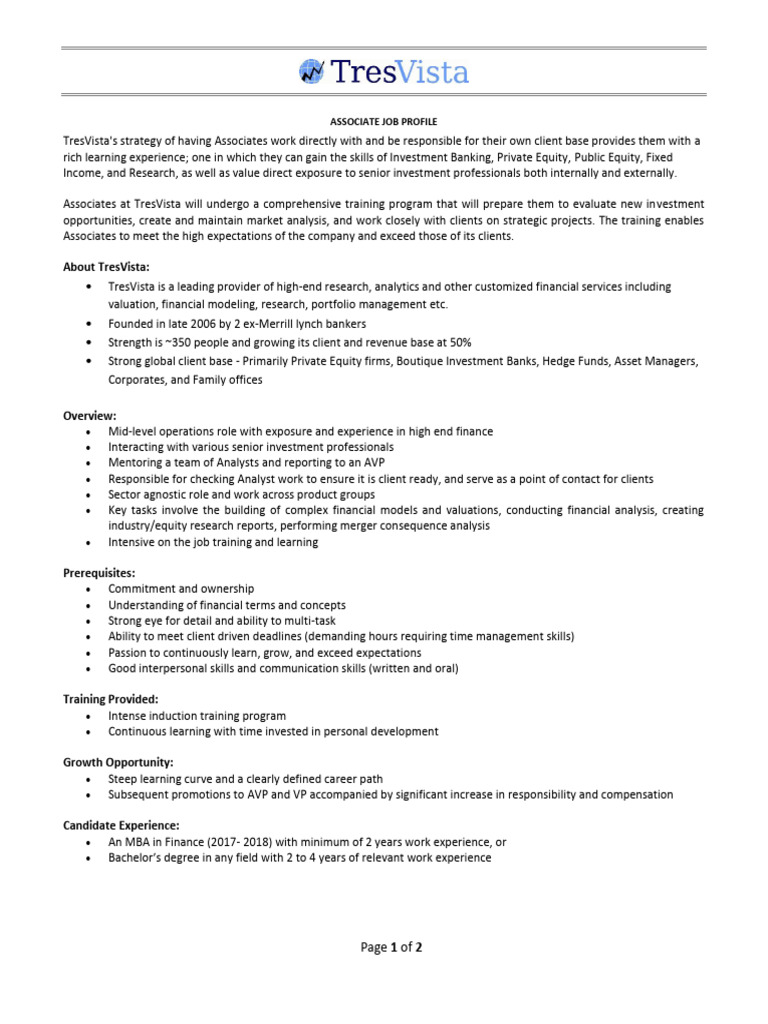 Job Description - Financial Associate - 2018 - Category A | PDF ...