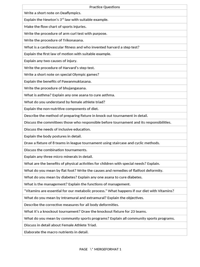 XII Practice Question Physical Education | PDF | Sports & Recreation
