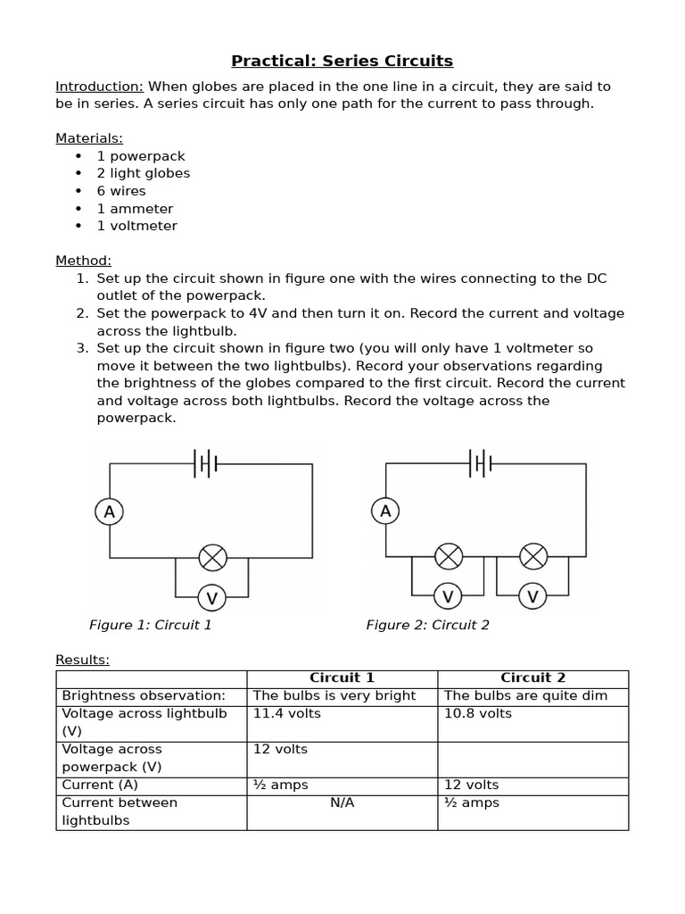 Practical Series Circuit 1 Pdf Series And Parallel Circuits Voltage