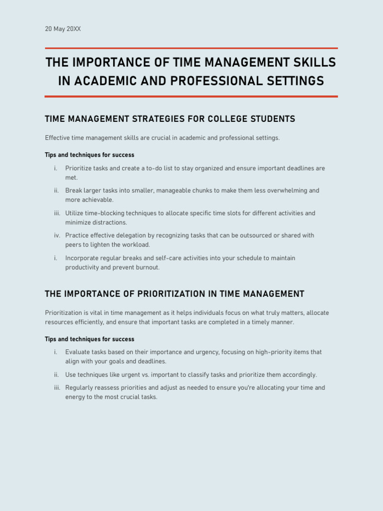 The Importance of Time Management Skills in Academic and Professional ...
