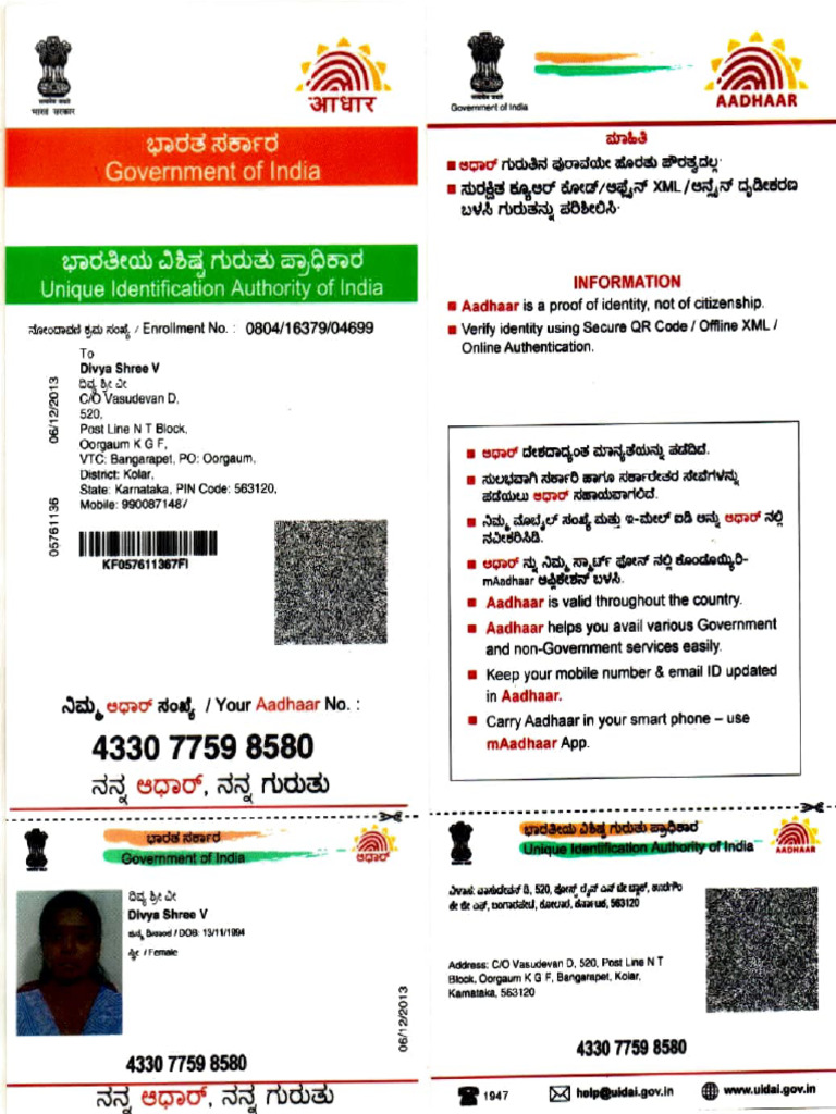 Aadhar Card and Pan Card Divya | PDF | Identity Document | Applications Of Cryptography