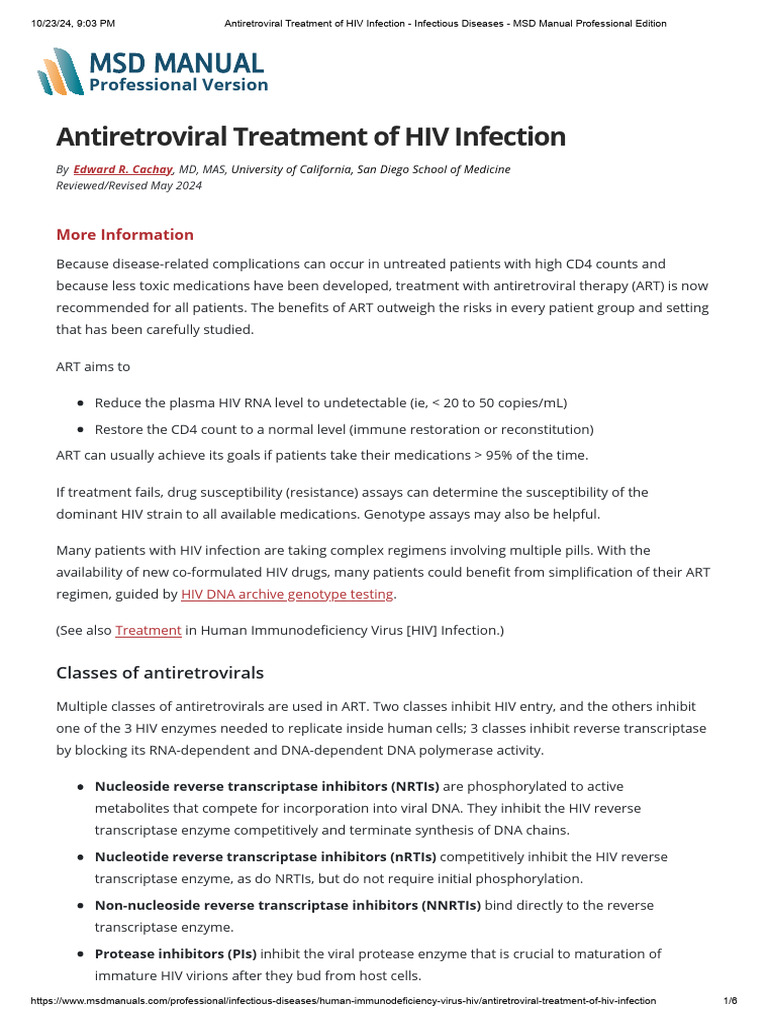 Antiretroviral Treatment of HIV Infection MSD Manual | PDF | Management Of Hiv/Aids | Hiv