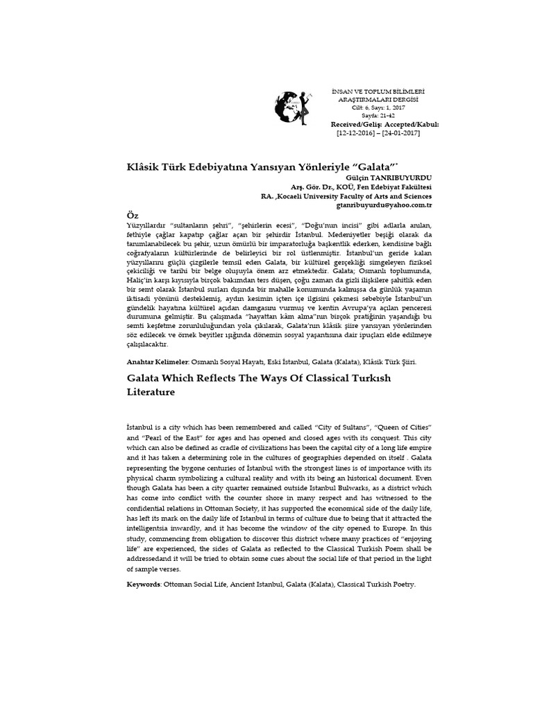 Klâsik Türk Edebiyatına Yansıyan Yönleriyle "Galata" | PDF