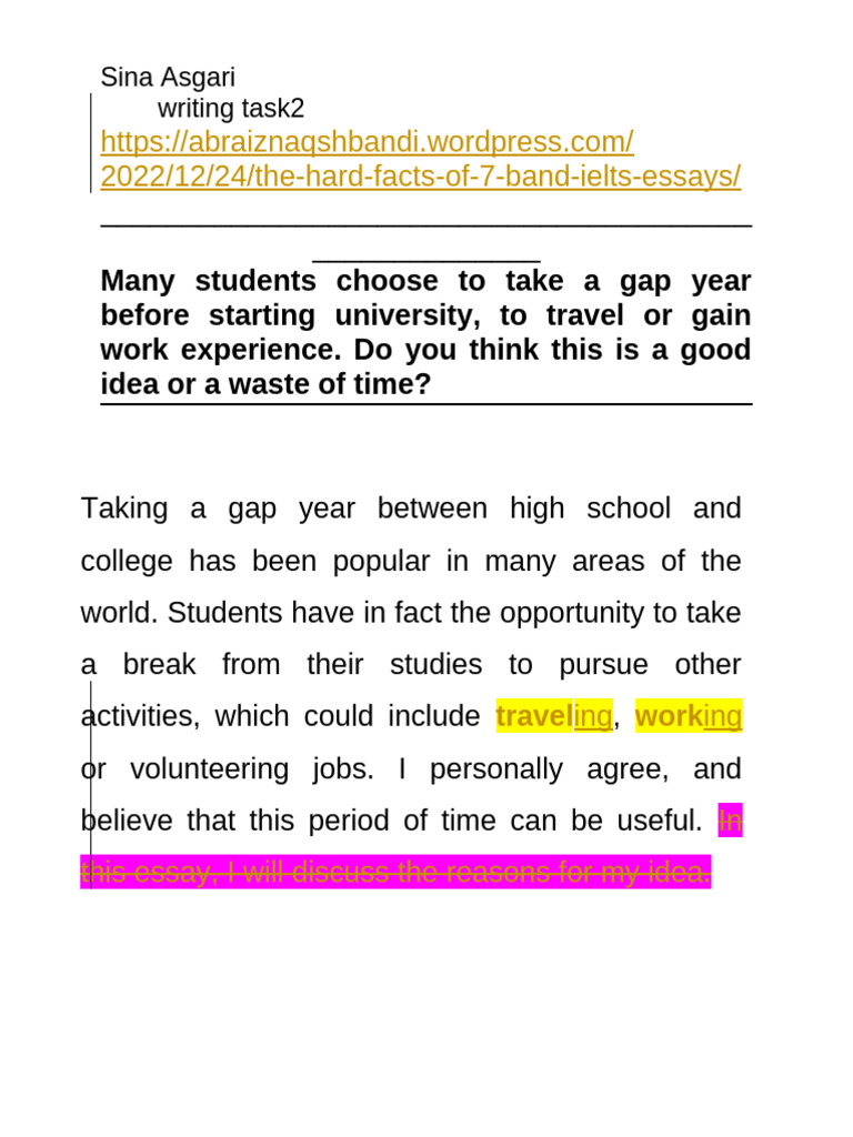 Writing Task2 Gap Year | PDF | Experience | Cognition