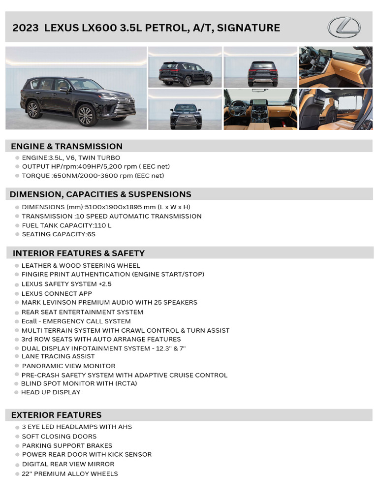 2023 Lexus LX600: Luxury SUV Specs | PDF